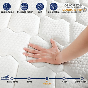 AirYoung 10 inch Twin Mattress, Memory Foam Hybird Pocket Coil Twin Mattress, Zero Pressure Deep Sleep, Motion Isolation Pressure Relief Strong Edge Support, Plush Feel, with CertiPUR-US Certified