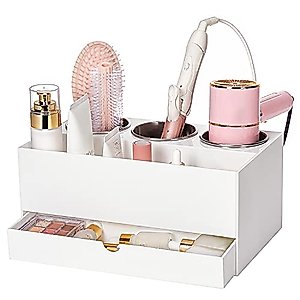 Hair Tool Organizer, White Acrylic Hair Dryer Holder with Drawer, Blow Dryer Holder Curling Iron Holder for Hair Product, Makeup