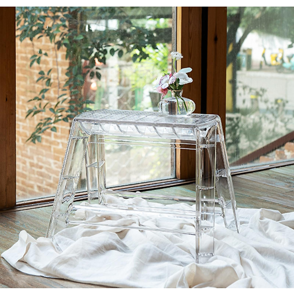 HM&DX Acrylic Folding Protable Step Ladder,Step Stools for Adults,1 Steps Adults,Small Foldable Chaie,Transparent Stool for Indoor Outdoor Library Kitchen(39.2 * 39 * 29.4cm, Transparent)