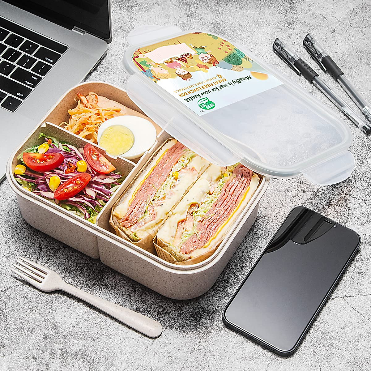 MISS BIG® Lunch Box,Bento Box,Bento Box for Adults,Bento Lunch Box for Adults,Leak Proof,No BPAs and No Chemical Dyes,Dishwasher and Microwave Safe Lunch Containers for Adults (White L)