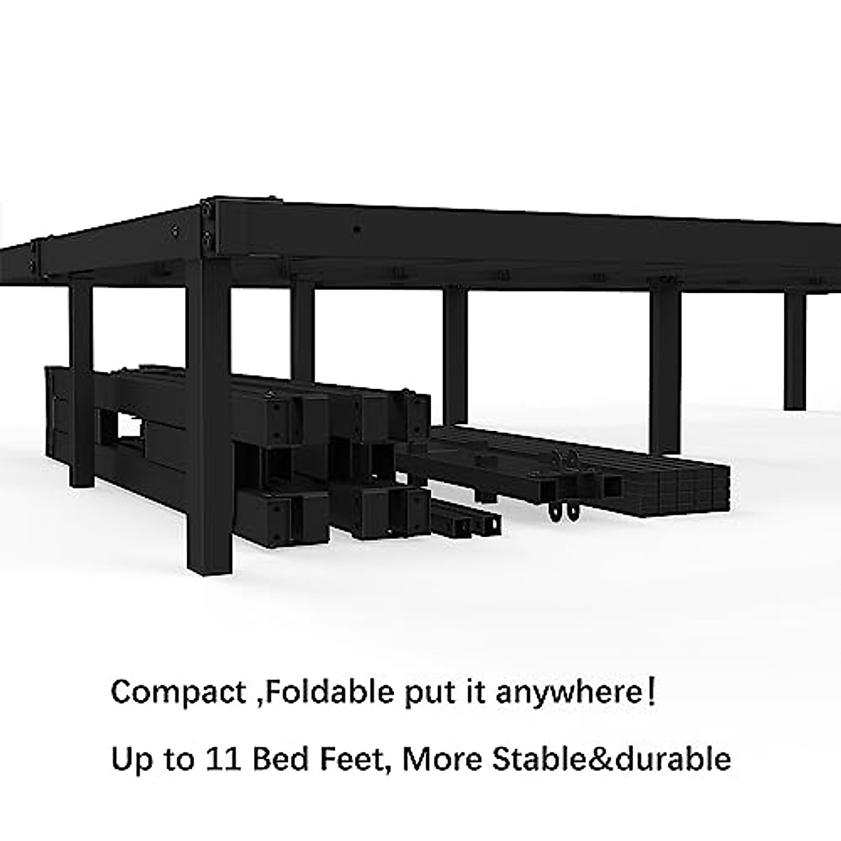 Flolinda Foldable Full Size Bed Frame Metal Platform Bed Sturdy Full Bed Frame 10 Minutes Quick Assembly Steel Slats 11 Legs Support No Box Spring Needed Noise-Free 14inch Black