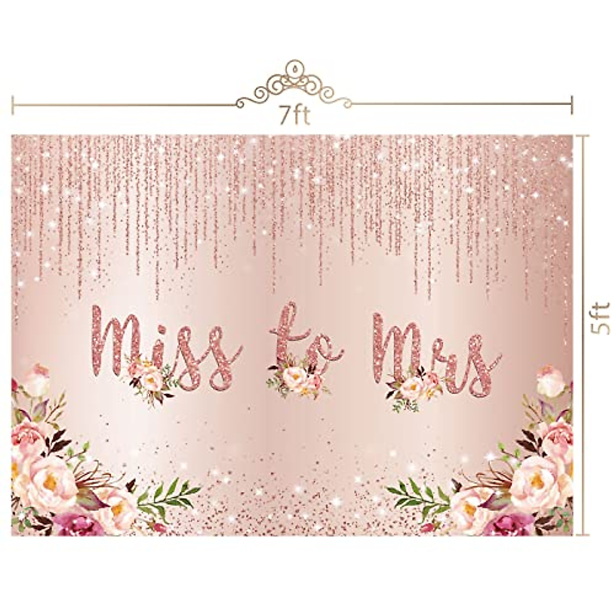 Maijoeyy 7x5ft Rose Gold Miss to Mrs Backdrop Golden Glitter Pink Floral Bridal Shower Backdrop for Pictures Wedding Shower Bride to Be Engagement Backdrop for Party Decorations Banner