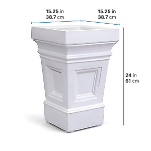 Step2 Atherton Square Planter, Large Planters for Outdoor Plants, Gardening and Flower Pot for Patio or Porch, Efficient Drainage, Durable Plastic, White, 2-Pack