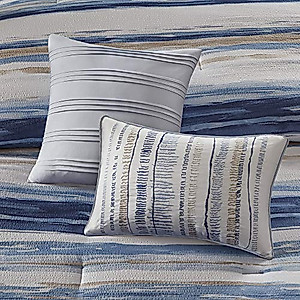 Madison Park Marina Comforter Quilt Combo Set - Modern Luxury Design, All Season Down Alternative Bedding, Matching Shams, Decorative Pillows, King/Cal King(104"x92") Seersucker Blue 8 Piece