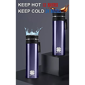 Stainless Steel Insulated Double Wall Leak Proof Tumbler Vacuum Flask with Flavor Infuser BPA Free 17.5 oz (Dark Blue)