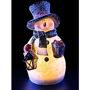 VP Home Christmas Snowman Decor Christmas Figurines Resin Snowman Lighted Decorations Indoor Glowing Snowman LED Holiday Light Up Snowman Indoor Festive Fiber Optic Decorations