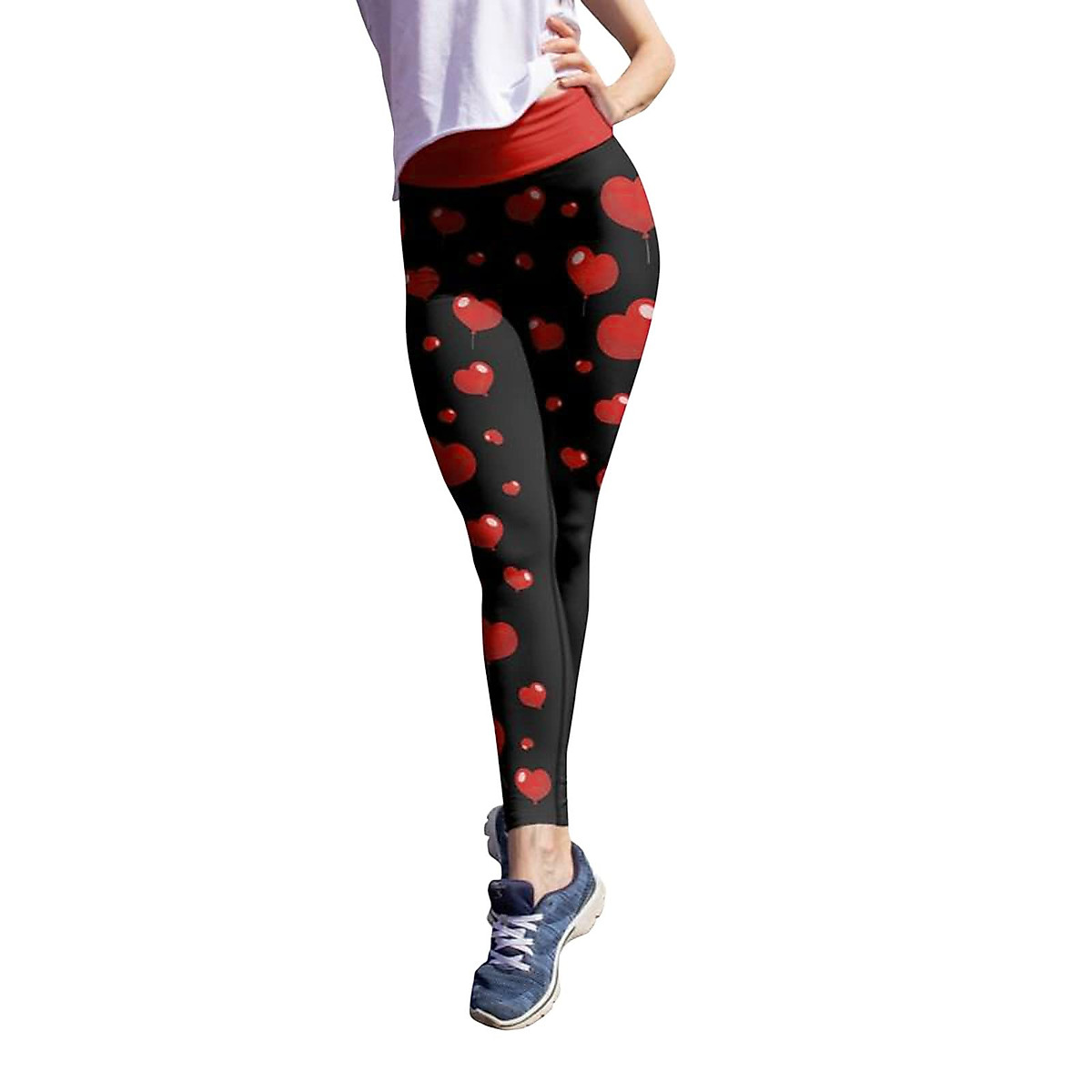 Bblulu Women's Leggings Valentine's Day Heart Printed Yoga Pants High Waisted Loose Fit Athletic Gym Pants Jogger Tights