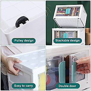 Bemodst Plastic Storage Bins With Lids,26Quart Storage Containers For Organizing,Stackable Storage Container For Clothing Books Toys,Foldable Plastic Double Door Storage Box - 2PCS