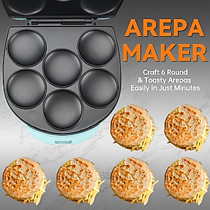 Baker's Friend Electric Arepas Maker with Browning Control, Mini Pancakes Maker, Pancake Maker Pan, Tostiarepa, Makes Corn Patties, Arepas, Mini Pancakes, Fried Eggs, Breakfast Sandwiches, Aqua