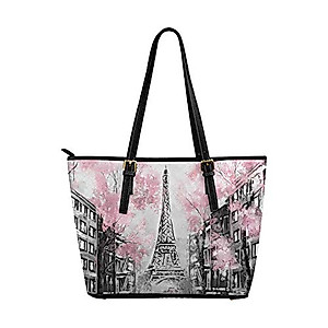 InterestPrint Women Totes Top Handle HandBags PU Leather Purse Uropean City Landscape France Paris Eiffel Tower