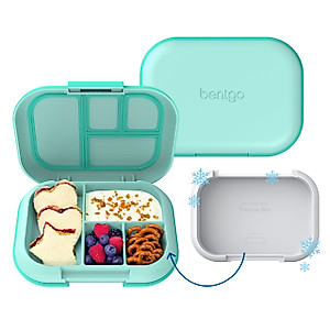Bentgo® Kids Chill Lunch Box - Bento-Style Lunch Solution with 4 Compartments and Removable Ice Pack for Meals and Snacks On-the-Go - Leak-Proof, Dishwasher Safe, Patented Design (Aqua)