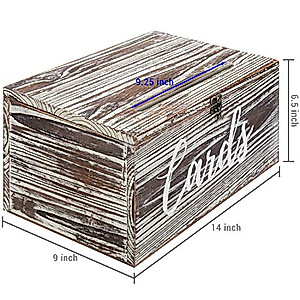 MyGift Torched Wood Gift Card Box - Decorative Wedding Card Box, Party Cards and Stationery Holder with Slotted Lid & Antique Hinge Lock