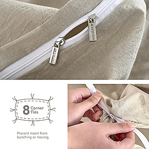 JELLYMONI 100% Washed Cotton 3 Pieces Cream Grey Duvet Cover King Size - Linen Like Textured Breathable Comforter Cover with Pillow Shams (Cream Grey, 104"x90")