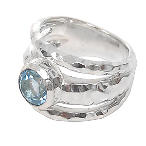 NOVICA Artisan Handcrafted Blue Topaz Cocktail Ring Sterling Silver from Bali Single Stone Indonesia Serenity Birthstone [ring Front 0.6 in L x 0.8 in W x 0.2 in H Band Width 7 mm W] ' Sparkling