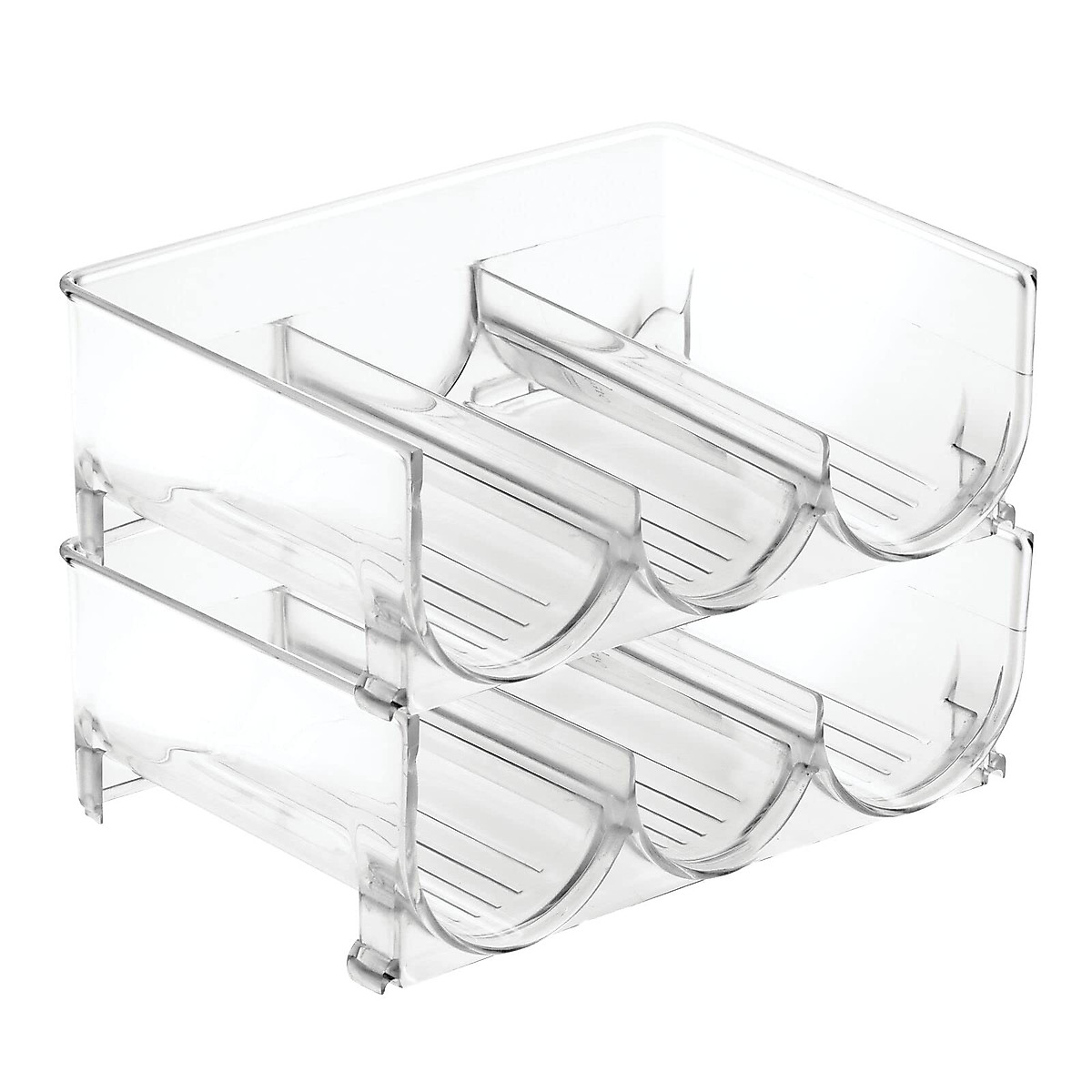 mDesign Plastic Free-Standing Stackable 3 Bottle Storage Holder Rack - Water, Wine, and Drink Organizer Shelf for Kitchen Countertop, Cabinet, Pantry, Fridge, Freezer - 2 Pack - Clear
