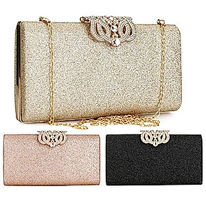 Women Evening Clutch Bag Leather Sparkling Designer Handbag Purse for Wedding Party (Rose gold)