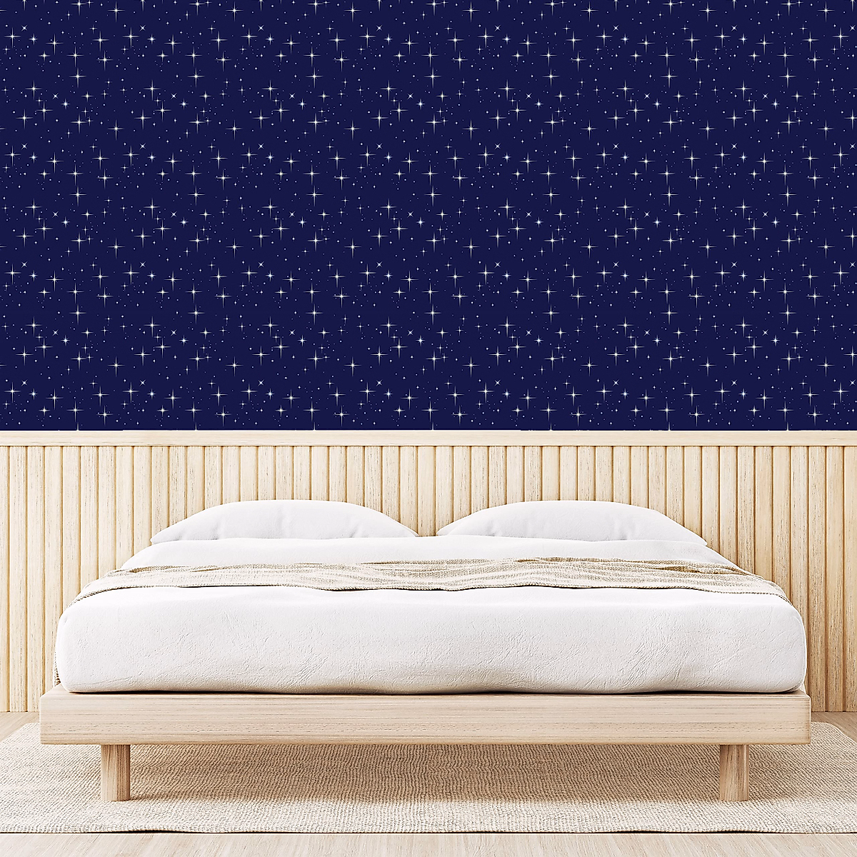 Ambesonne Space Peel & Stick Wallpaper for Home, Night Sky Stars Romantic Cosmos Themed Image Dotted Background Constellation, Self-Adhesive Living Room Kitchen Accent, 13" x 36", Purple White