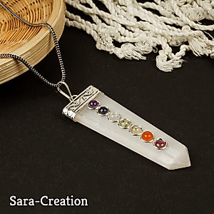 Charged Seven 7 Chakra Selenite Crystal Pendant - Selenite Charging Healing Energy Gemstone Point Pendant For Gifts - Selenite Pendant By sara creation