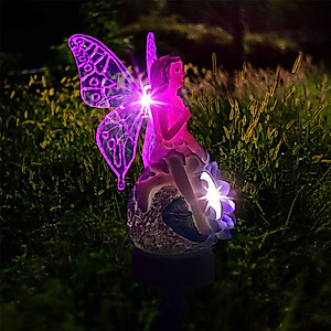 Beaupretty LED Fairy Girl Light Solar Powered Flower Winged Angel Figurine Stake Light Water Resistant Ground Lawn Lamp Ornament for Wisteria