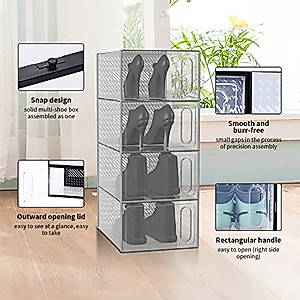 LUTSPC Large Shoe Storage with Magnetic Door, 12 Pack Shoe Storage Boxes, Clear Plastic Shoe Organizer for Closet, Space Saving Stackable Shoe Container for Entryway, Under Bed, Wardrobe, Bathroom Storage (Grey)