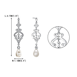 EVER FAITH 925 Sterling Silver CZ Freshwater Cultured Pearl Vintage 1920s Teardrop Chandelier Dangle Wedding Earrings
