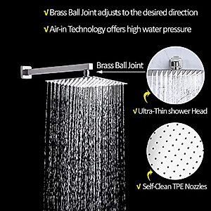DoBrass Tub Shower Faucets Set Complete with Pre-embedded Valve, 10-inch Square Waterfall Shower Head System with Handheld Shower and Tub Spout, Bathroom with Bathtub, Wall Mounted, Brushed Nickel