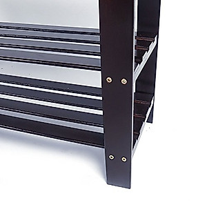 Tenozek 3-Tier Entryway Bench Shoe Bench and Shoe Shelf Bamboo Shoe Rack Organizer Shoe Storage for Hallway Bathroom Living Room Garden (3-Tiers 90CM, Coffee)