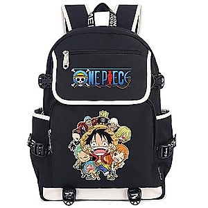 Roffatide Anime One Piece Monkey D. Luffy Laptop Backpack with USB Charging Port Roronoa Zoro Rucksack with Printed Backpack for Men Women Graphic Travel Backpack