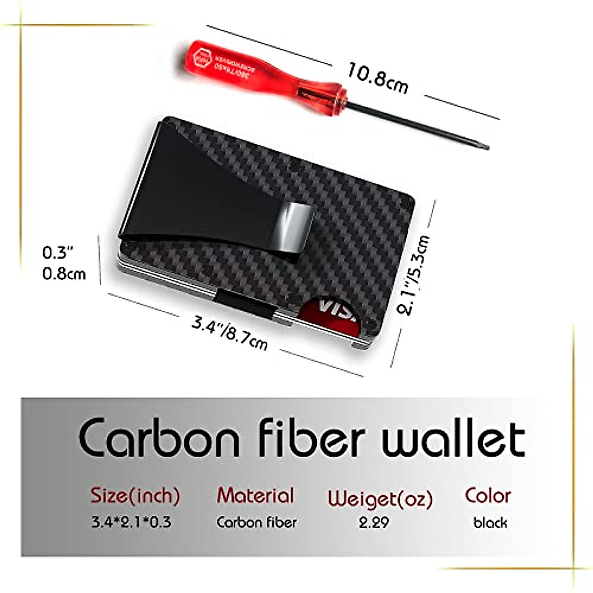 Lywencom Carbon Fiber Wallet,RFID blocking anti-theft card ultra thin cash credit holder black,metal money clip lightweight high classic portable durability (Black)