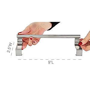 Home-X - Over-The-Cabinet Towel Bar, Metal Hanging Rack for Kitchen and Bathroom, Stainless Steel, 9" L x 2 1/2" W x 2 1/4" H