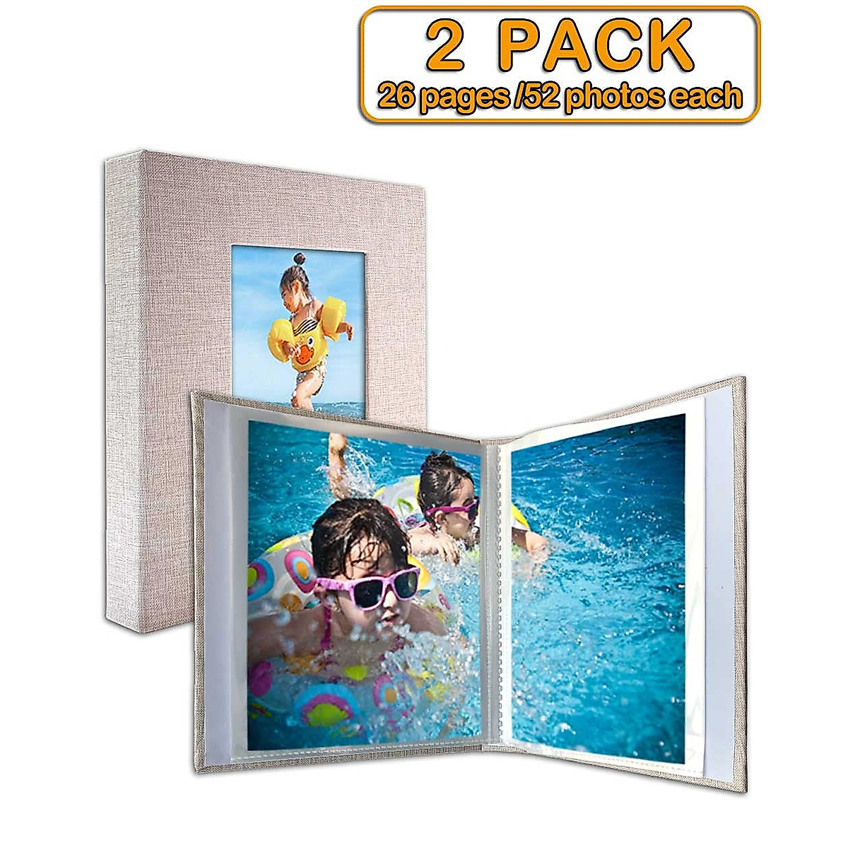 Small Photo Album 4x6 – Clear Pages, Linen Cover with Front Window, Pack of 2, Each Small Album Holds 52 Photos, Small Brag Book Photo Album for 4x6 Photos, Blue Fabric