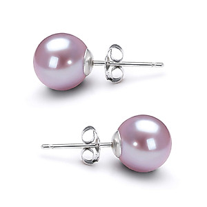 Japanese Freshwater Cultured Pearl Earrings Stud AAA Graded 6mm Lavender Stud Earrings for Women with Sterling Silver Settings and Jewelry Gift Box - Orien Jewelry