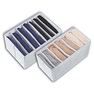 Wardrobe Clothes Organizer, Drawer Organizers For Clothing, Jeans Leggings 7 Compartments Foldable And Washable Storage Box, Built-in PP Board, No Deformation, Large Space, 2 Sizes (White)