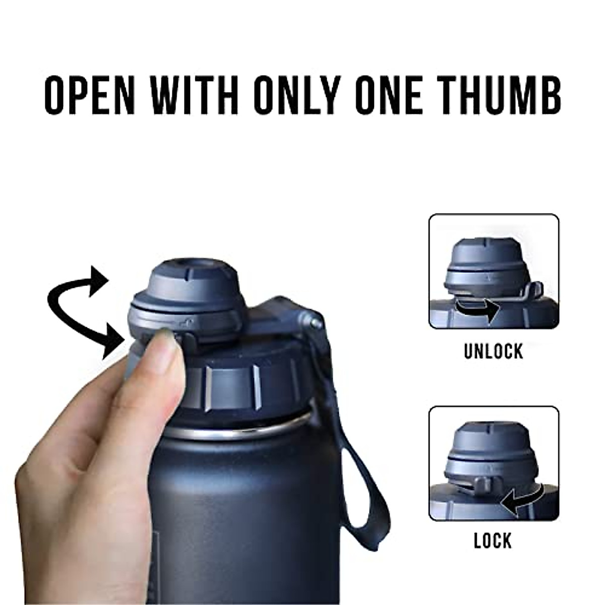 ARTS & CO. Success Facts Vacuum Insulated Stainless Steel Wide Mouth Leakproof Inspiration Sports Water Bottle 32 oz. (Deep Black)