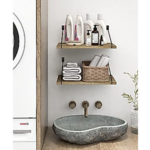 Maxpeuvon Deep Floating Shelves, 12" Deep Wood Wall Mounted Shelf Rustic Large Storage Rack for Home Decor Disply, Cat Hanging Organizer for Bedroom Bathroom Kitchen Living Room Laundry, Set of 2