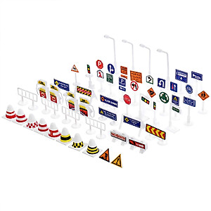 NUOBESTY 56pcs Kids Street Traffic Sign Toys Road Warning Sign Toy Models Children Pretend Play Traffic Barrier Signs Playset for Sand Table