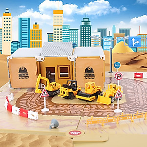 136PCS Construction Site Toy Vehicle Set, STEM Building Toys with Play Mat for Kids Boys, DIY Engineering Project Kits with Playmat, Best Toy Gift for 4 5 6 7 8 9 10 Years Old