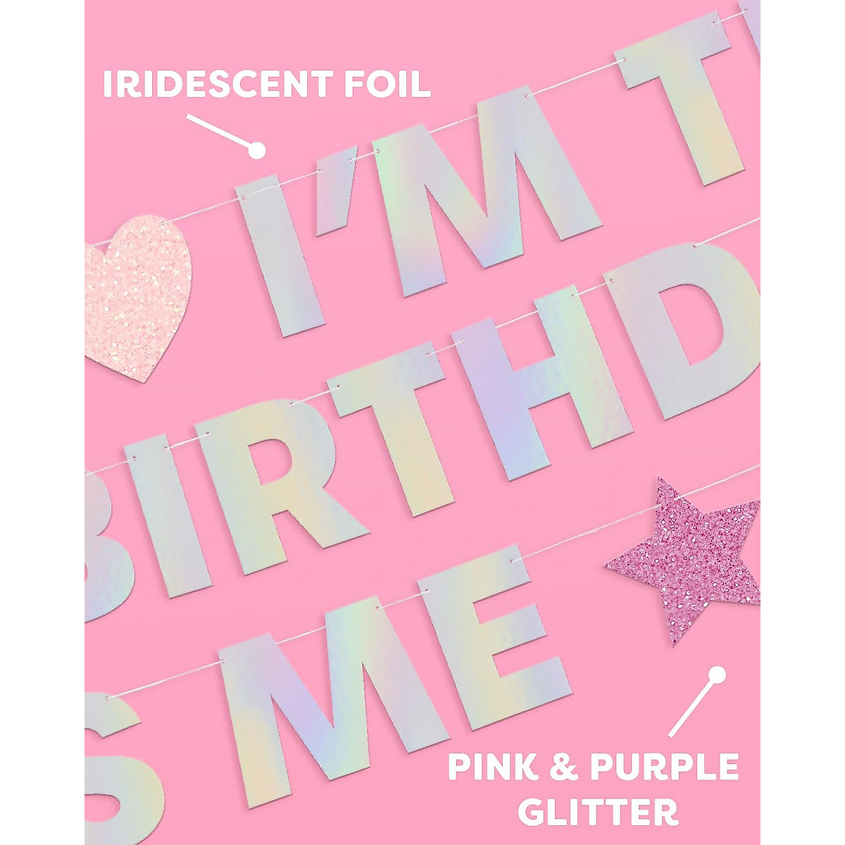 xo, Fetti Eras I'm The Birthday Girl Banner 5 Ft, Iridescent | Birthday Party Decoration, Bday Photo Booth Backdrop, Silver HBD Sign Supplies