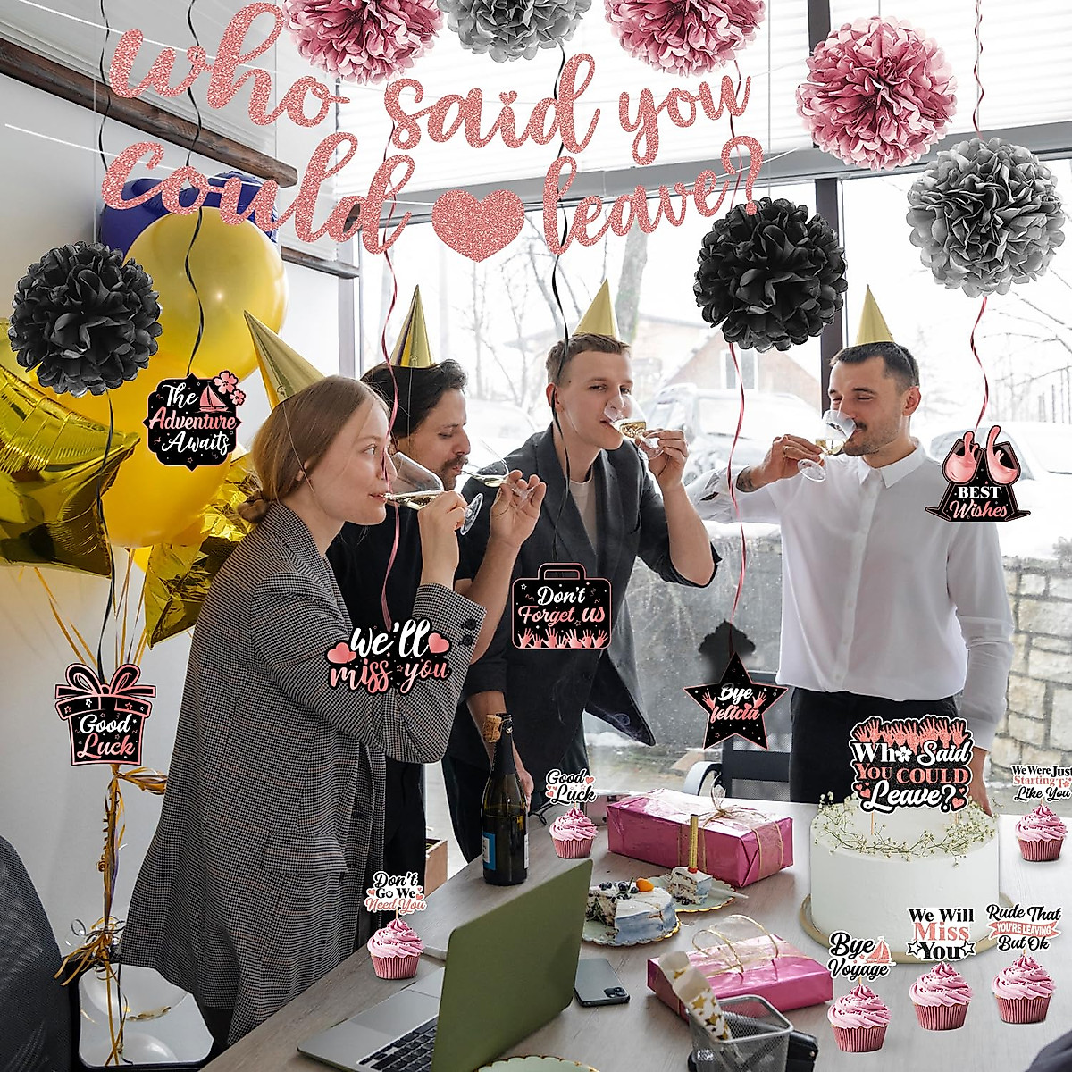 MAMFEOV Going Away Party Decorations Rose Gold Who Said You Could Leave Banner, Retirement Decor, Graduation Farewell and Goodbye Celebration Coworkers Leaving Party Supplies