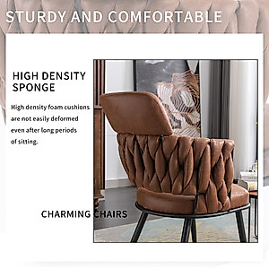 BFZ Dining Chairs Set of 2, Mid-Century Modern Dining Chair, Retro Faux Leather Kitchen Dining Room Chairs, Hand Weaving Upholstered Dining Chairs with Metal Legs for Dining Room, Kitchen, Living Room