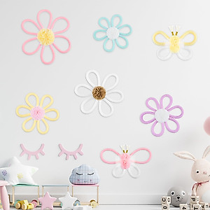 Yuxung 7 Pcs Boho Wall Decor Woven Daisy Flower Hanging Decor Room Nursery Decor Macrame Rainbow Bohemian Room Home Bedroom Cute Wall Flowers for Girls Kids Baby