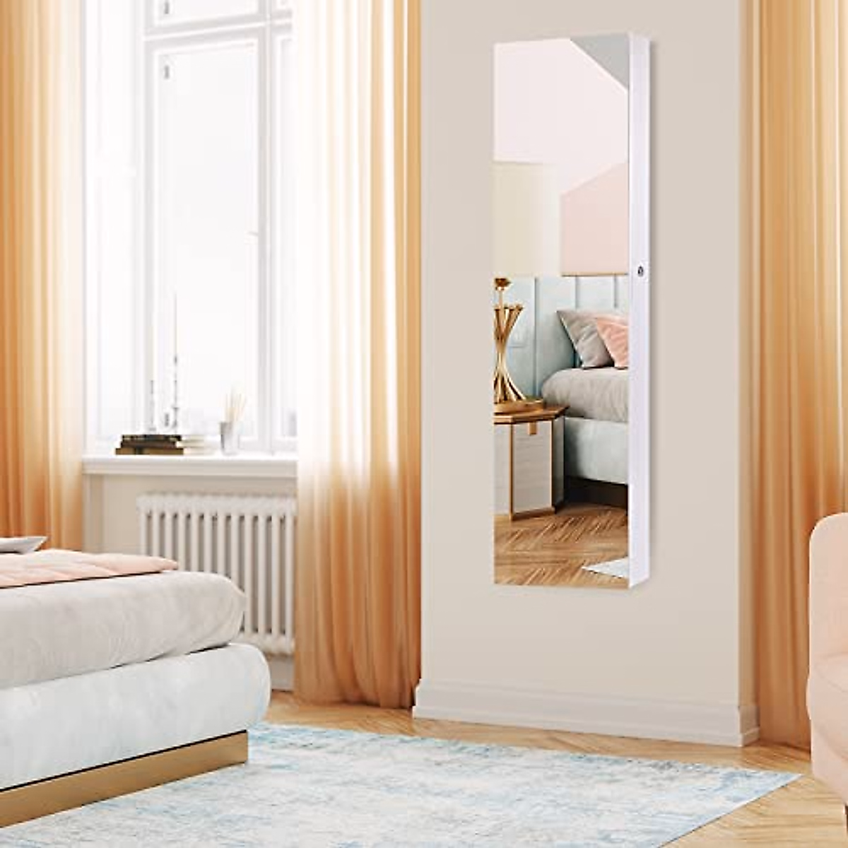 Byroce 47.5''H Jewelry Armoire, Over the Door/Wall Mounted, Full Length Mirror with Jewelry Storage, 2-LED Lockable Jewelry Cabinet with 2 Drawers, Hanging Jewelry Organizer for Bedroom (White)