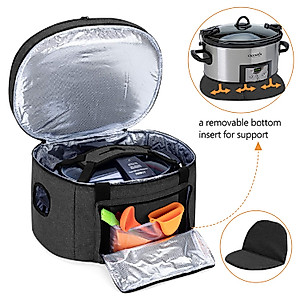LUXJA Double Layers Slow Cooker Bag (with a Bottom Pad), Insulated Slow Cooker Carrier Fits for Most 6-8 Quart Oval Slow Cooker, Black (Bag Only)