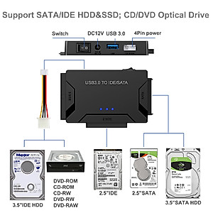 EYOOLD SATA IDE to USB 3.0 Adapter, External Hard Drive Reader USB + Type C Ultra Recovery Converter for Universal 2.5" 3.5" HDD/SSD CD/DVD Optical Drives