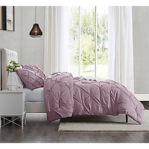 Clara Clark Dusty Purple Duvet Cover Queen Size - Pintuck Queen Duvet Cover Set, 3 Piece Double Brushed Duvet Covers with Button Closure, 1 Pinch Pleated Duvet Cover 90x90 inches and 2 Pillow Shams