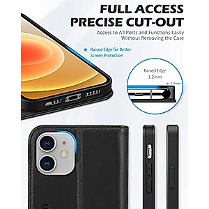 SHIELDON Case for iPhone 12/12 Pro 5G, Genuine Leather Wallet Case Magnetic RFID Blocking Credit Card Holder Kickstand Shockproof Case Compatible with iPhone 12/12 Pro (6.1 Inch 2020) - Black
