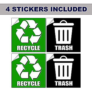 Trash and Recycling Stickers - 4" х 4" Recycle and Trash Stickers - Pack of 4 - Trash and Recycle Stickers - Waste Management Sticker - Trash Recycle Stickers - Recycling Stickers for Trash Can