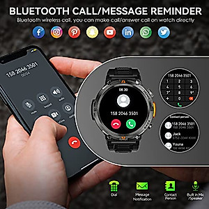 Military Smart Watch for Men (Call Receive/Dial) with LED Flashlight, 1.45" HD Outdoor Tactical Rugged Smartwatch, Sports Fitness Tracker Watch with Heart Rate Sleep Monitor for iPhone Android Phone