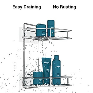 GeekDigg 2 Pack Corner Shower Caddy, Adhesive Shower Shelves, Wall Mounted Stainless Steel Shower Shelf for Inside Shower, Bathroom, Toilet, Kitchen and Dorm- No Drill Install, Silver