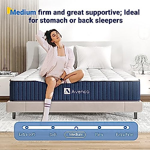 Avenco Queen Mattress, 12 Inch Hybrid Mattress Queen Size with Pocket Innerspring and Latex Memory Foam, Medium Firm Mattress Queen in a Box, Motion Isolation, Relieves Pain & Pressure Points